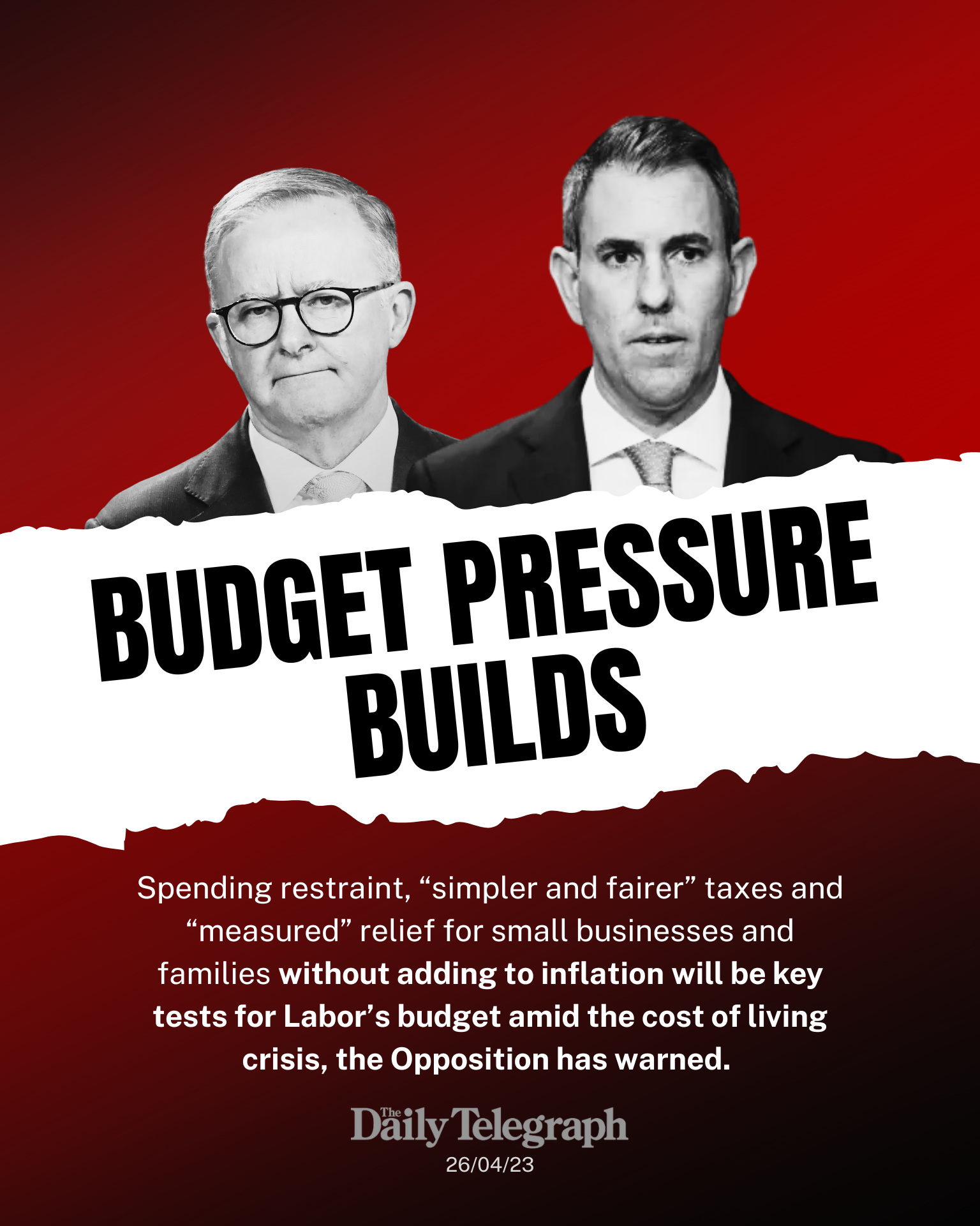 FEDERAL BUDGET MUST TAKE PRESSURE OFF FAMILY BUDGETS - Ted O'Brien